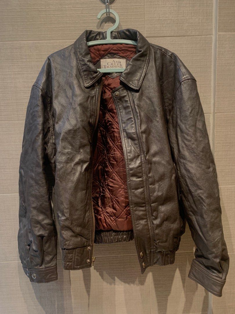 Vintage Brown/Black Ash Creek Trading Leather Jacket, Men's Fashion ...