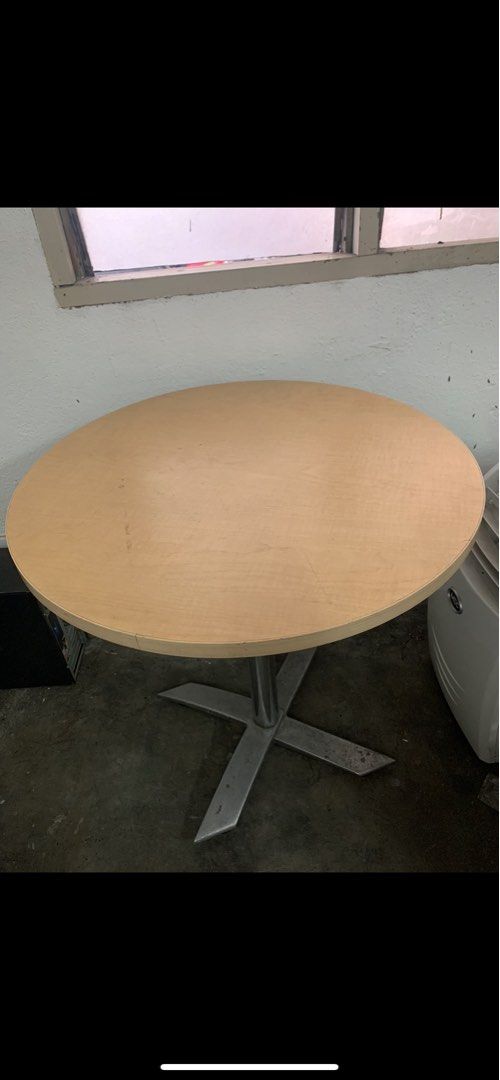 Wooden round table with steel solid wood Meja kayu bulat coffee table ...