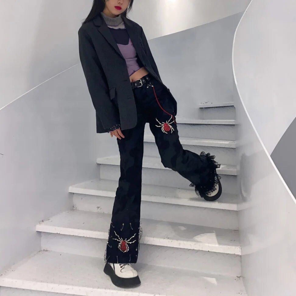 Y2K spider pants, Women's Fashion, Bottoms, Jeans & Leggings on Carousell