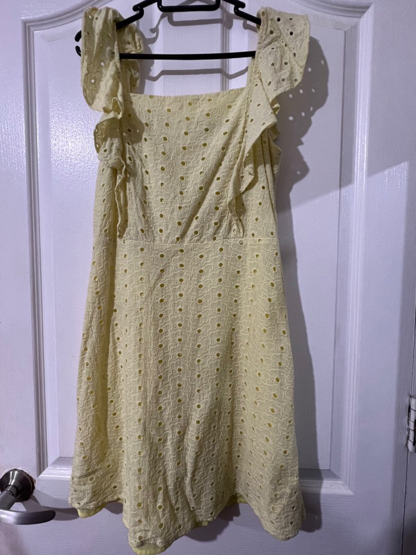 Yellow Eyelet Dress, Women's Fashion, Dresses & Sets, Dresses on Carousell