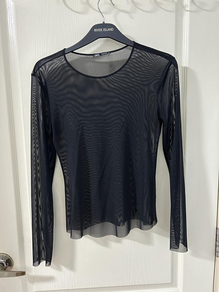 Zara Black long sleeve mesh top, Women's Fashion, Tops, Longsleeves on ...