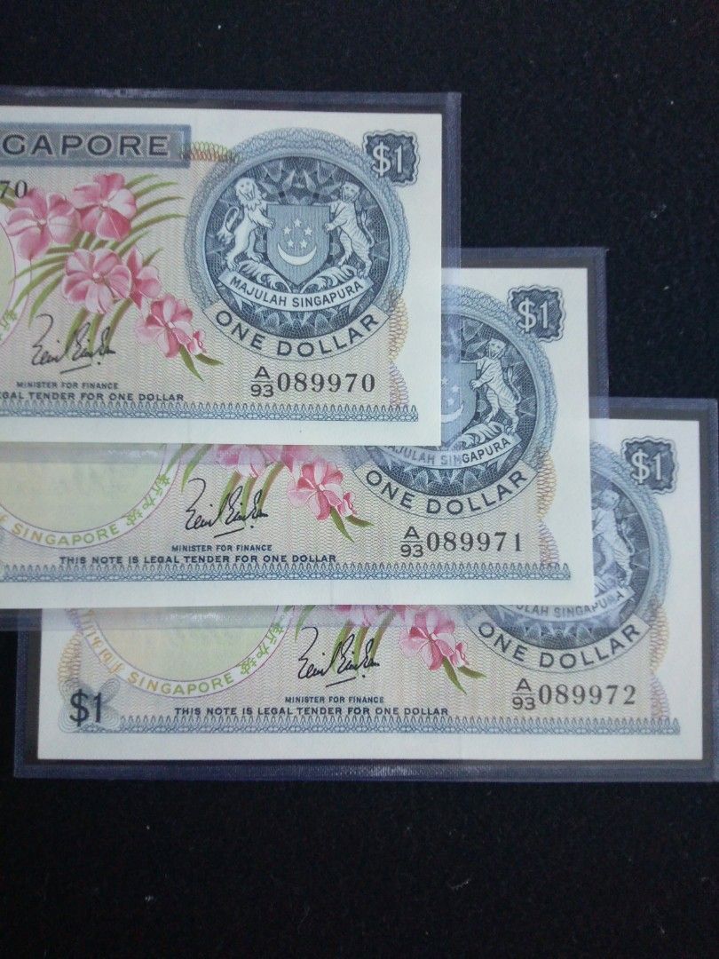 3 run UNC Orchid $1 LKS Singapore real paper money old currency ...