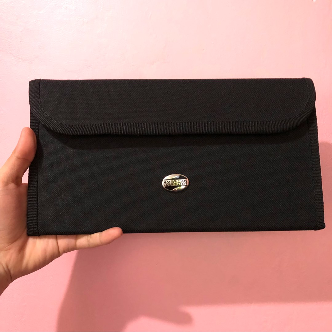 American Tourister Long Black Foldable Small File Travel Ticket Receipt ...