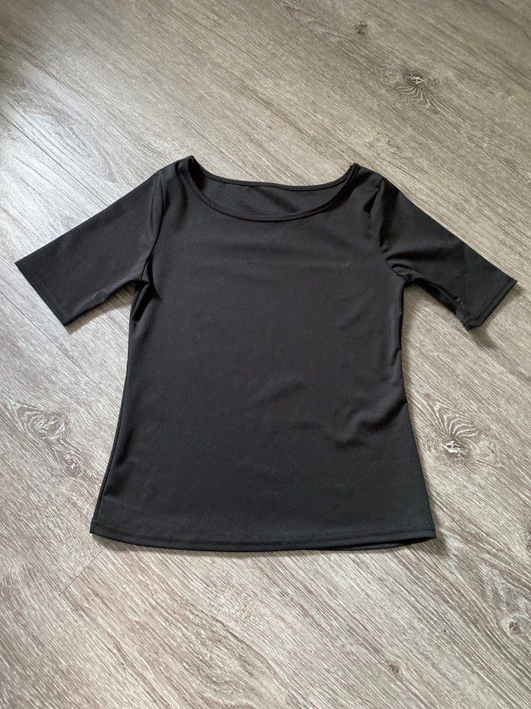 Basic Black Top, Women's Fashion, Tops, Blouses on Carousell