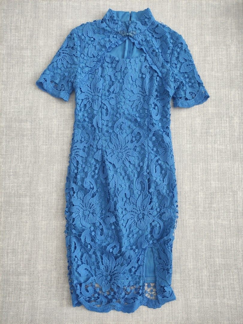 Blue lace cheongsam dress, Women's Fashion, Dresses & Sets, Dresses on ...