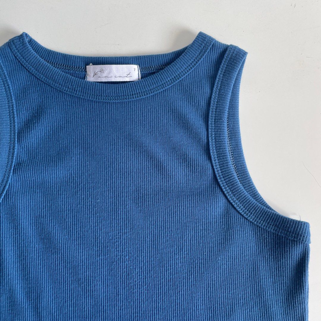 blue ribbed tank top, Women's Fashion, Tops, Sleeveless on Carousell