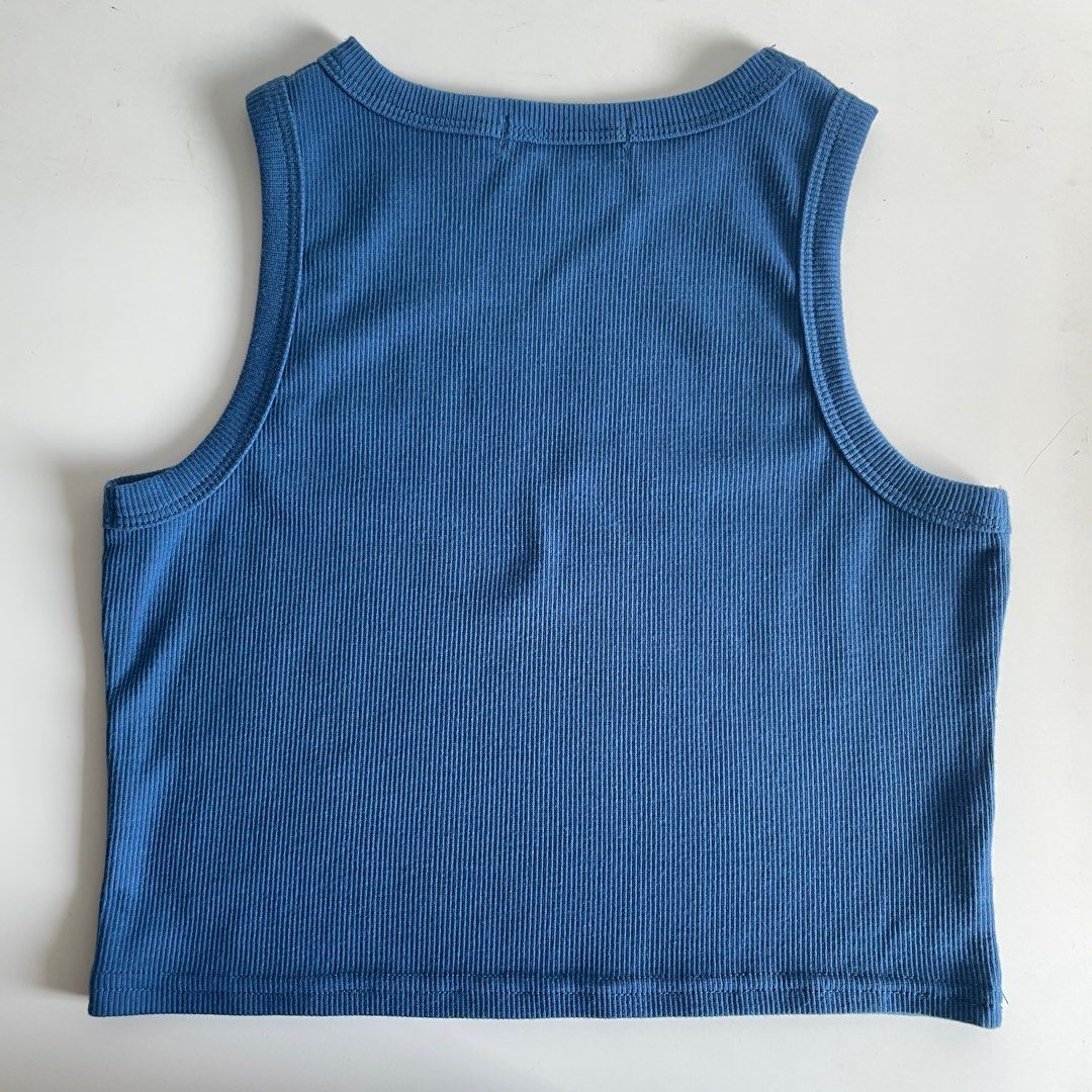 blue ribbed tank top, Women's Fashion, Tops, Sleeveless on Carousell