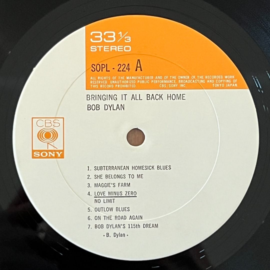 Bob Dylan – Bringing It All Back Home Vinyl (Jap 1974), Hobbies & Toys ...