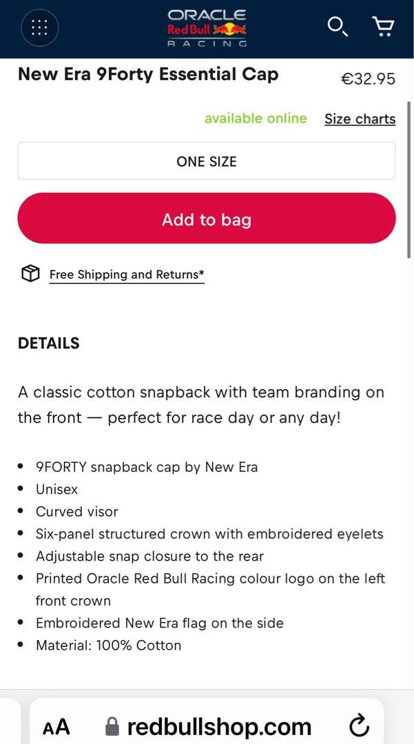 Brand New F1 2023 Oracle Redbull Racing New Era 9Forty Essential Cap ...