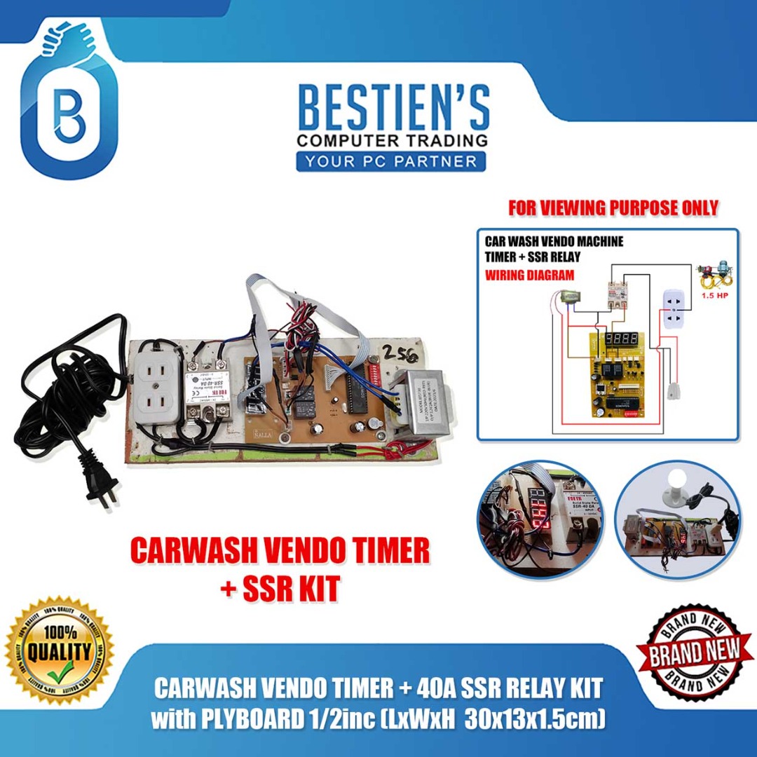 CARWASH VENDO TIMER + 40A SSR RELAY KIT with PLYBOARD 1/2inc (LxWxH ...