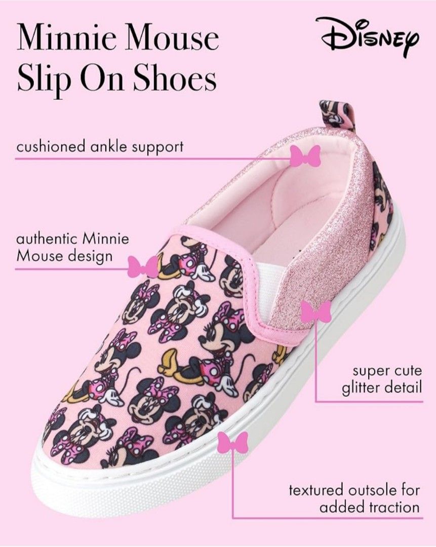 Disney pink Minnie Mouse slip-on shoes, Babies & Kids, Babies & Kids ...