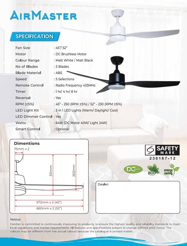 Fantzec AirMaster Ceiling Fan, Furniture & Home Living, Lighting & Fans ...