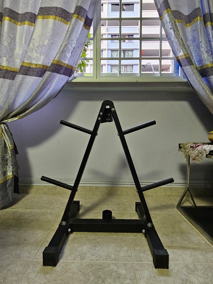 Full set ( 50Kg plates set + Weights rack + Foldable bench), Sports ...