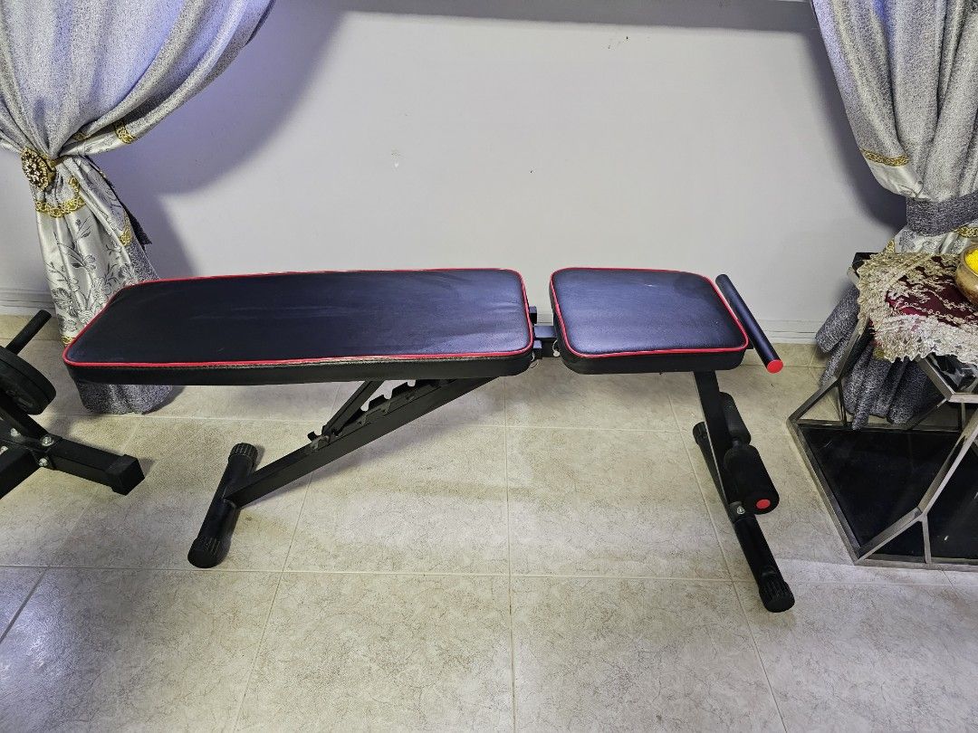 Full set ( 50Kg plates set + Weights rack + Foldable bench), Sports ...