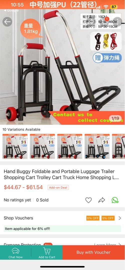 Hand Buggy Foldable and Portable Luggage Trailer Shopping Cart Trolley ...