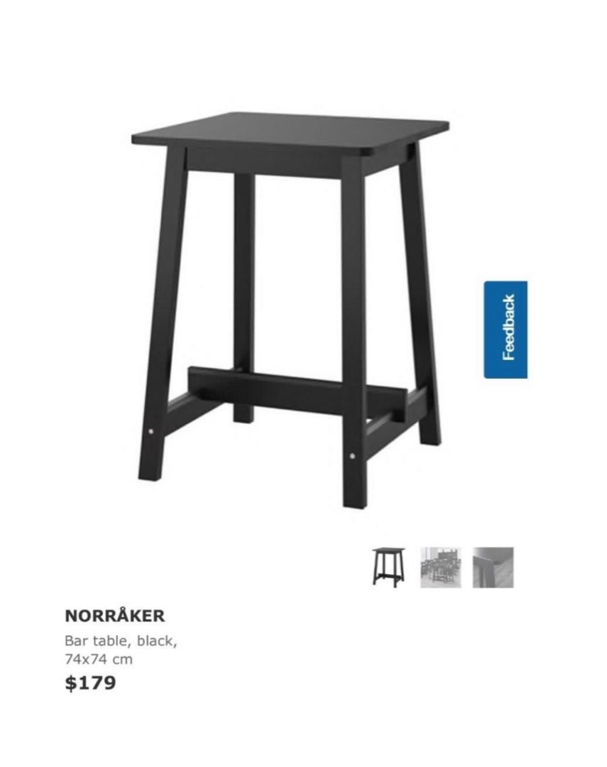 Ikea norraker black bar high table, Furniture & Home Living, Furniture ...