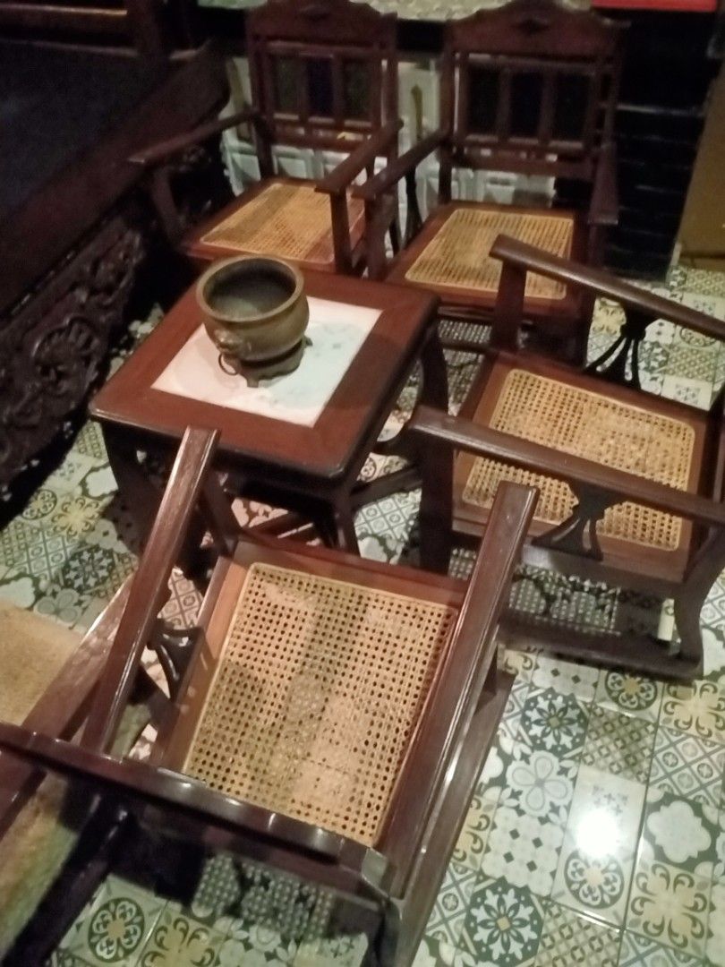 Kursi artdeco kuno meja marmer tanam, Antik, Furnitur di Carousell