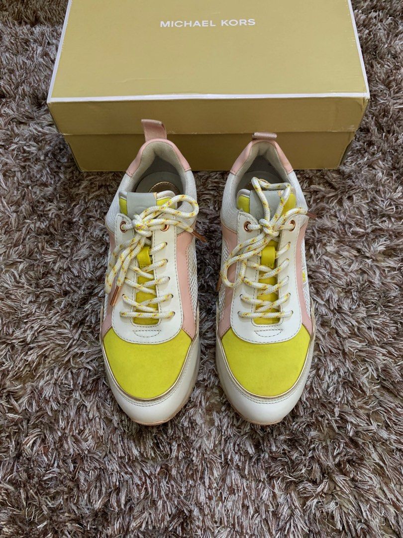 MICHAEL KORS Maddy Colorblock Mixed Media Trainer Sneakers Optic White ...
