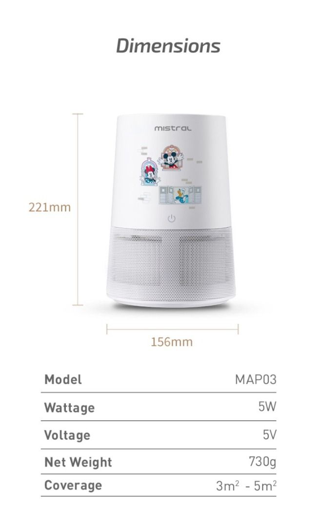 Mistral Disney Air purifier MAPO3, TV & Home Appliances, Air Purifiers ...