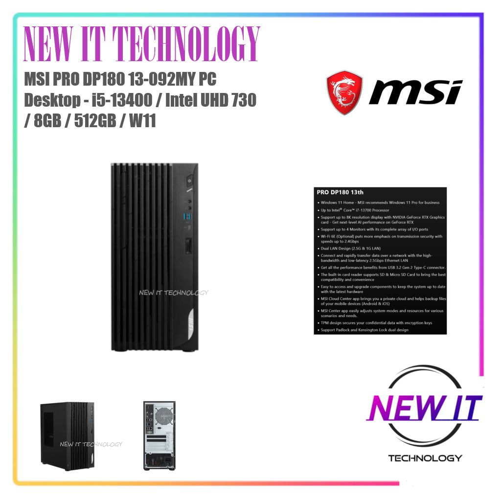 MSI PRO DP180 13-092MY Series Business & Productivity PC Desktop - i5-13400/Intel UHD 730/8GB ...
