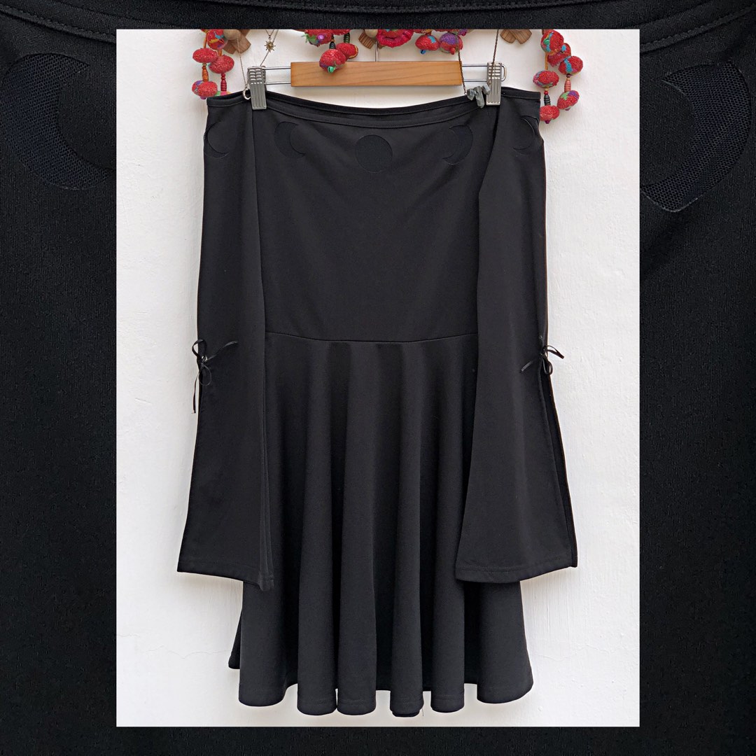 Punk Rave Moon Phase Mesh Cut Out Off Shoulder Flare Sleeves Ribbon ...