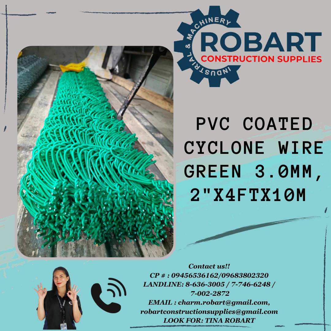 PVC Coated Cyclone Wire Green 3.0mm thick x 2"x 4ft x10m, Commercial ...
