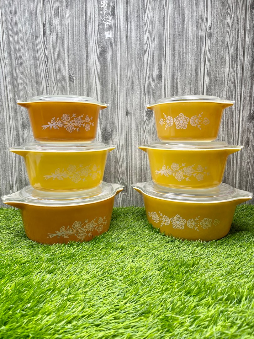 Pyrex Butterfly Gold Casserole set of 3, Furniture & Home Living ...
