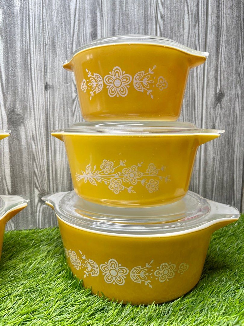 Pyrex Butterfly Gold Casserole set of 3, Furniture & Home Living ...