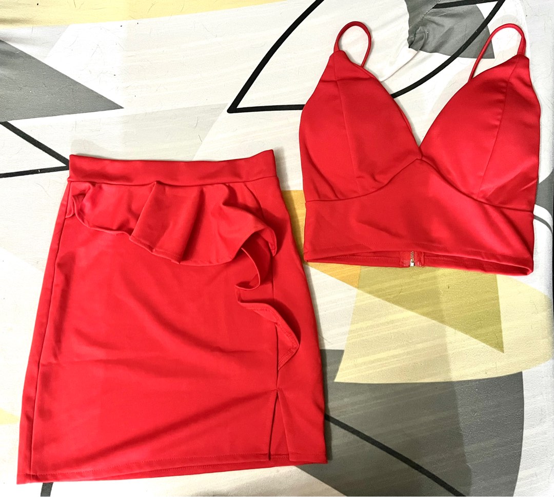 Red terno padded blouse and skirt, Women's Fashion, Dresses & Sets ...