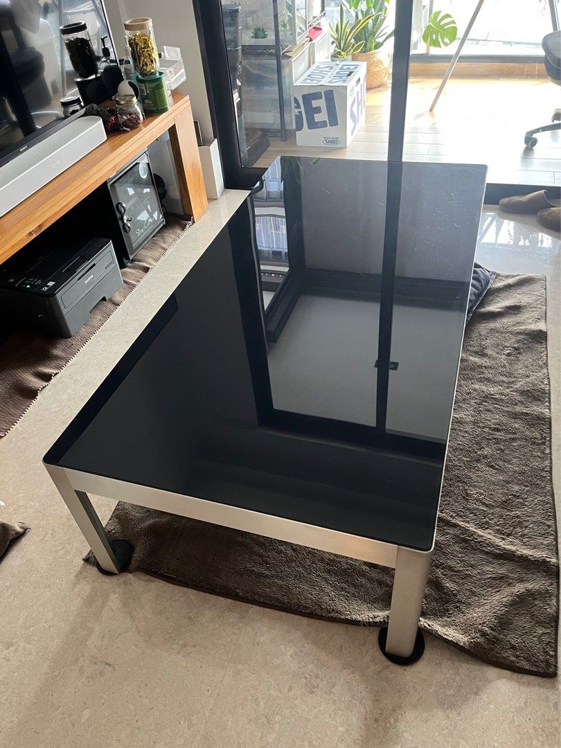 Reflective black glass coffee table, Furniture & Home Living, Furniture ...