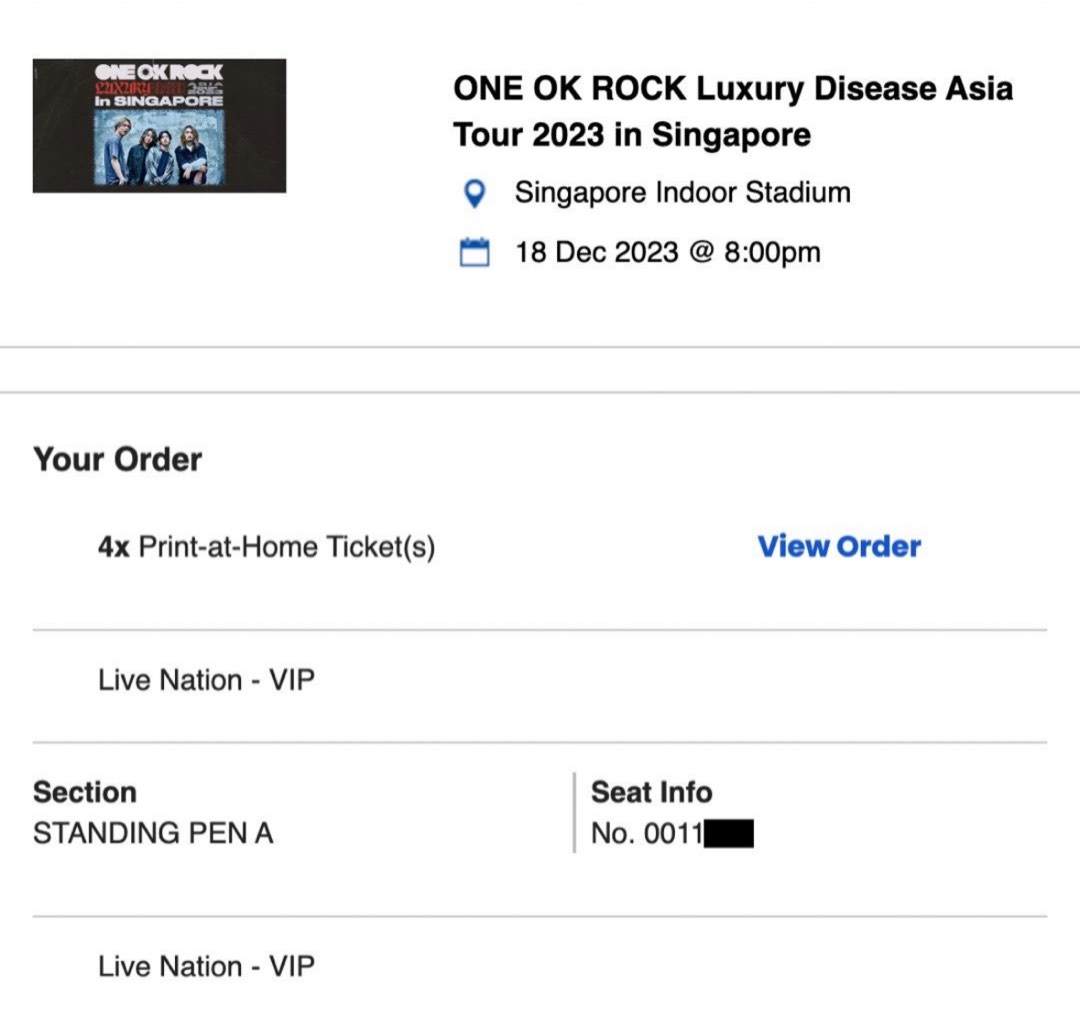 [SELLING] x1 ONE OK ROCK in SG Premium Rock Zone A, Tickets & Vouchers ...