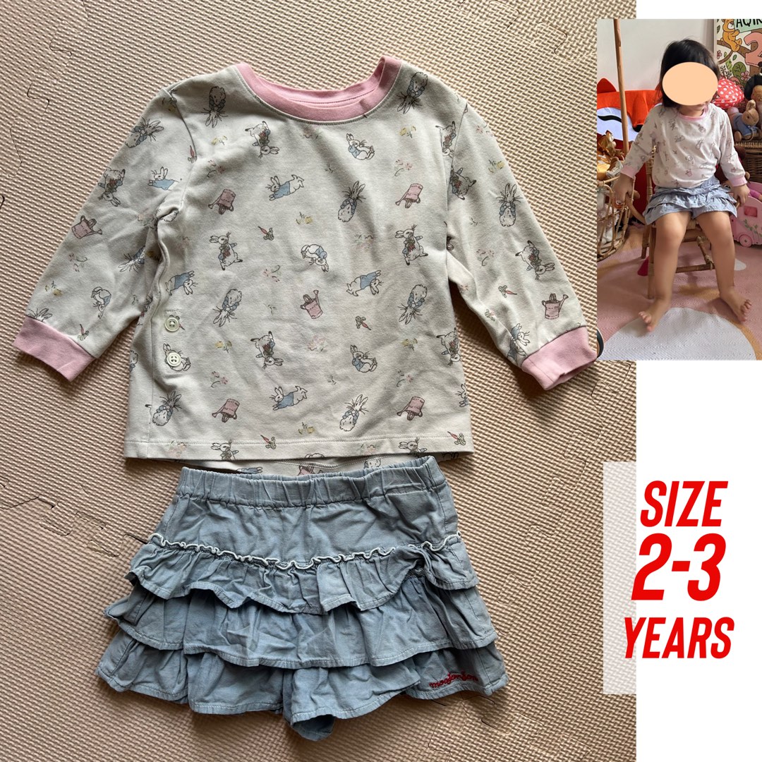 [set] uniqlo peter rabbit top & jeans skirt, Babies & Kids, Babies ...