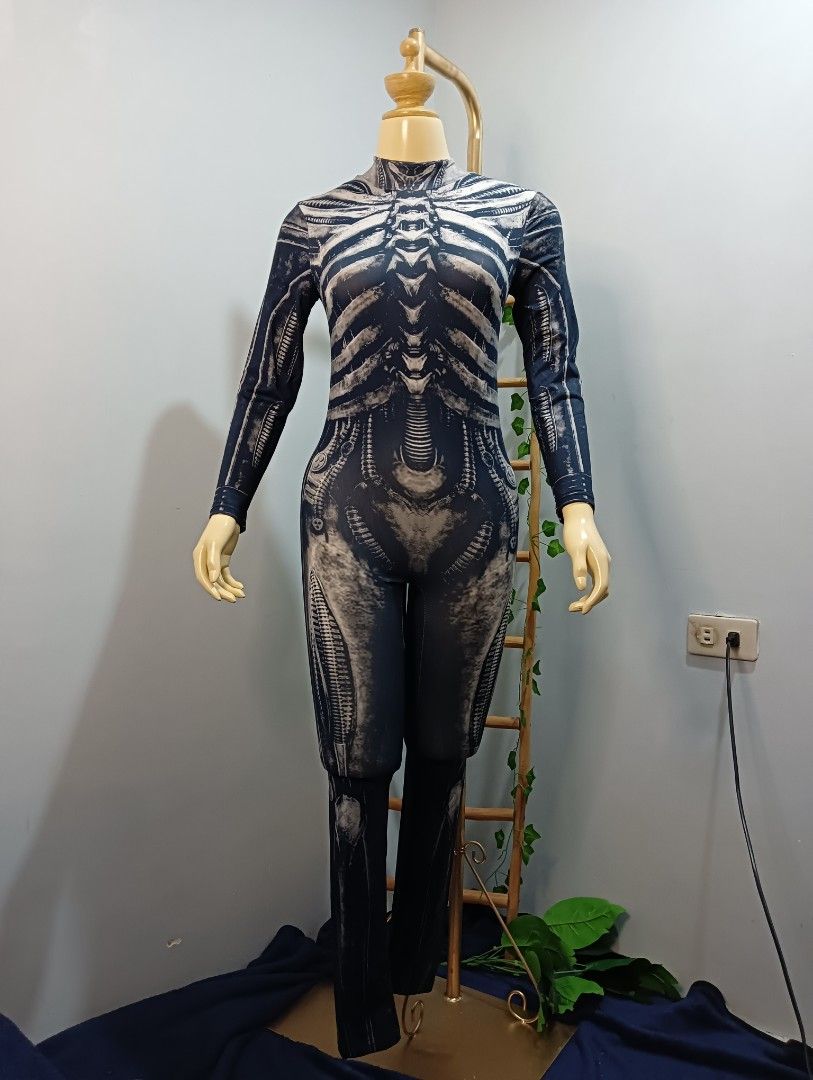 Skeleton Halloween Costume Cosplay Tight fitting 3D print Jumpsuit ...