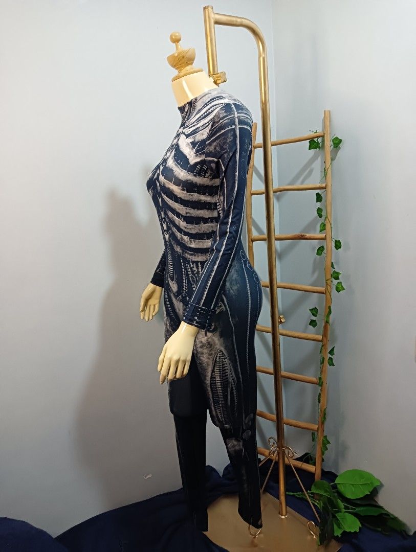 Skeleton Halloween Costume Cosplay Tight fitting 3D print Jumpsuit ...