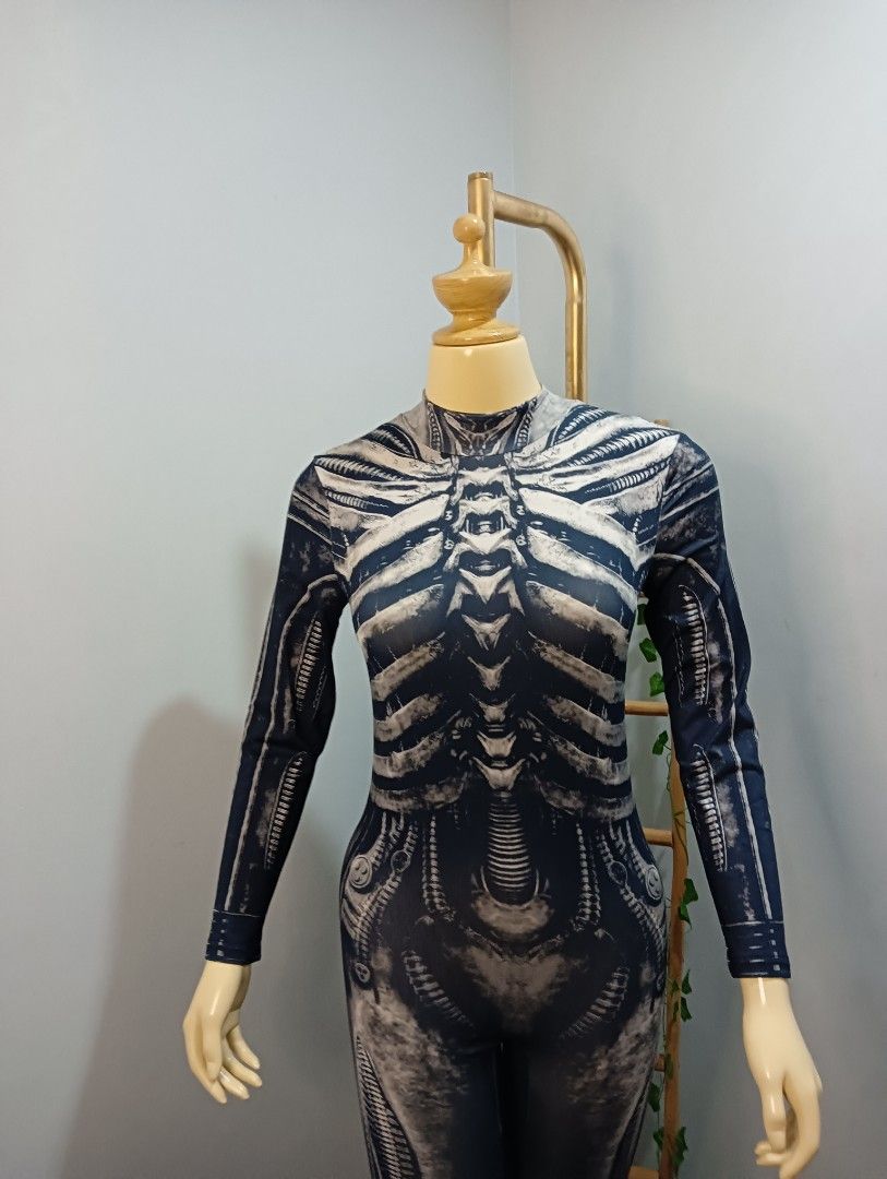 Skeleton Halloween Costume Cosplay Tight fitting 3D print Jumpsuit ...