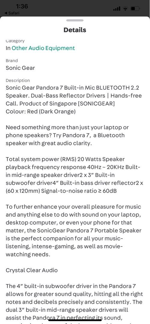 Sonic gear Pandora Bluetooth Box 7, Audio, Soundbars, Speakers ...