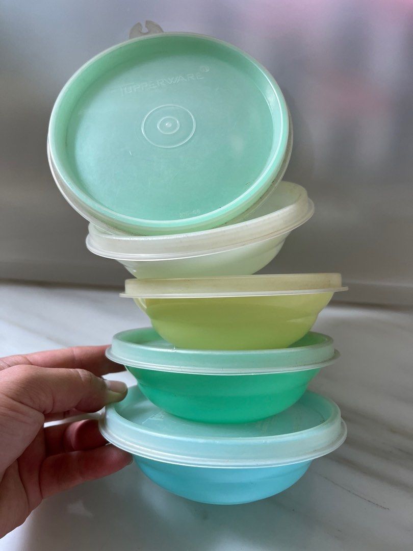 Tupperware 11cm diameter round storage containers x 5, Furniture & Home ...