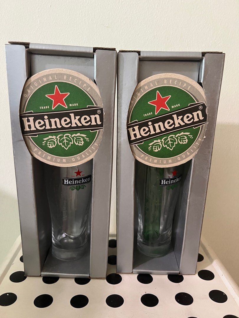 Two Heineken glasses with coasters, Furniture & Home Living ...
