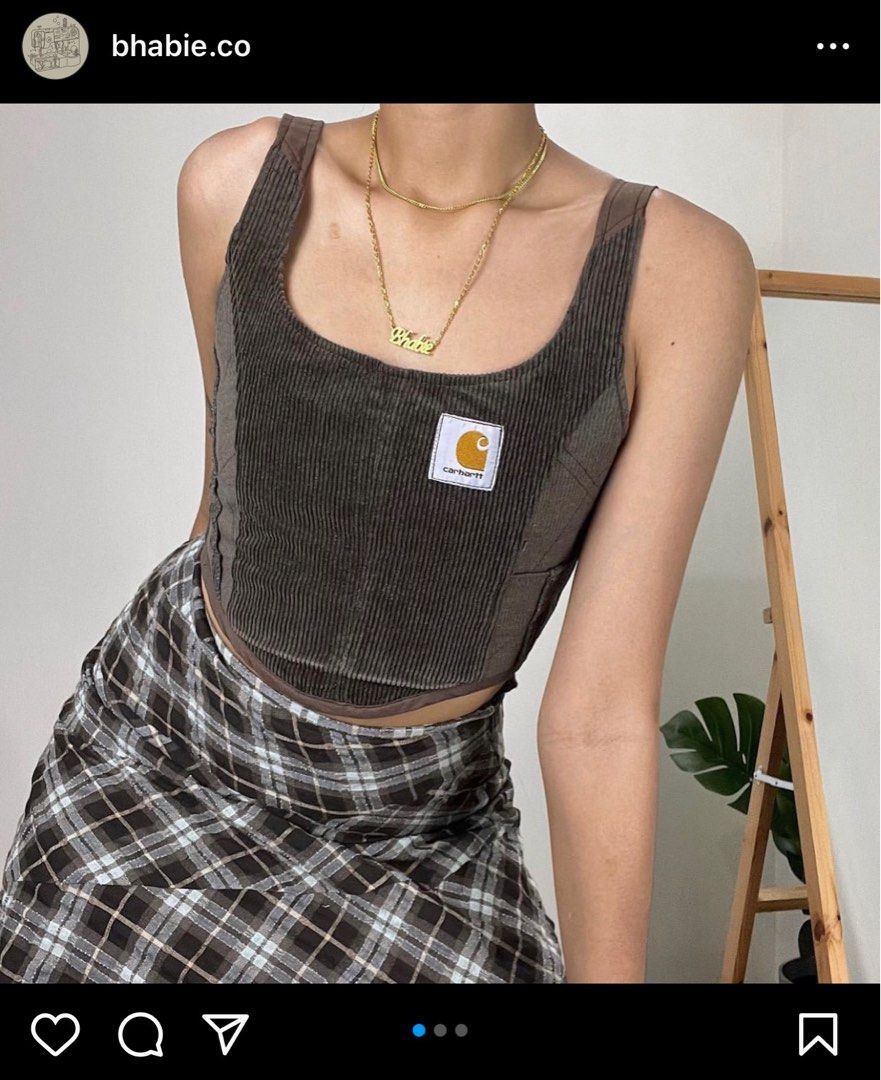 Upcycle carhart corset top, Women's Fashion, Tops, Other Tops on Carousell