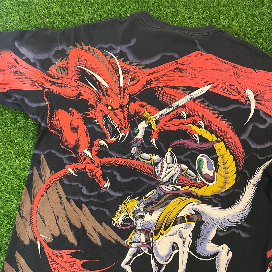 Vintage 90s Liquid Blue Dragon vs Knight All Over Print Shirt, Men's ...