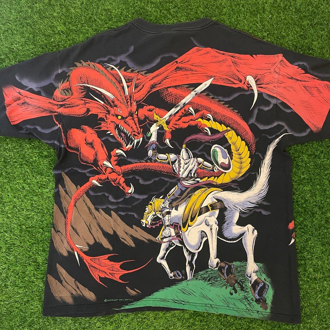 Vintage 90s Liquid Blue Dragon vs Knight All Over Print Shirt, Men's ...