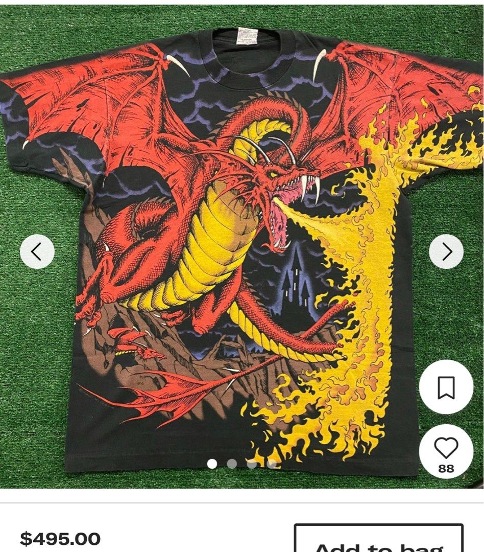 Vintage 90s Liquid Blue Dragon vs Knight All Over Print Shirt, Men's ...