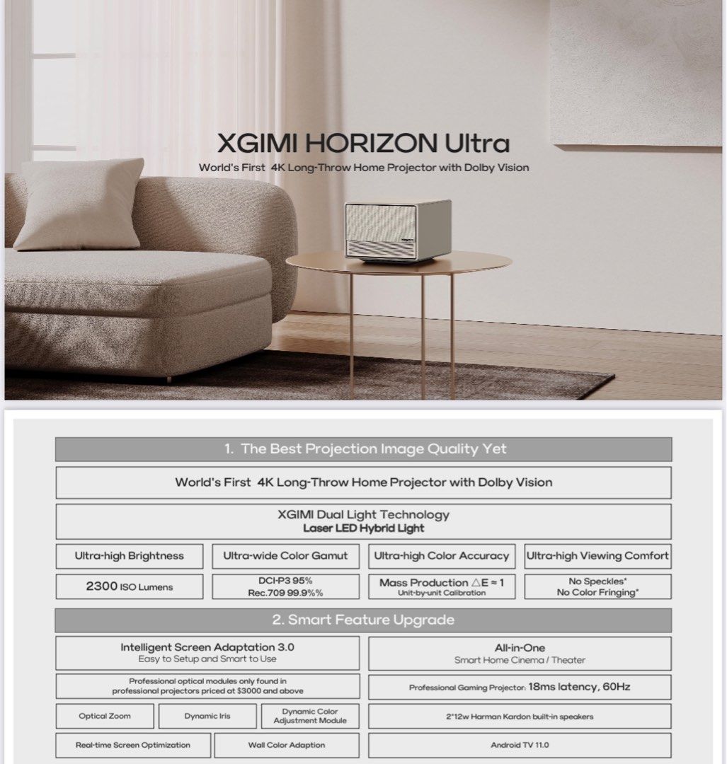 XGIMI Horizon Ultra Long Throw Laser LED Hybrid Light Projector with ...