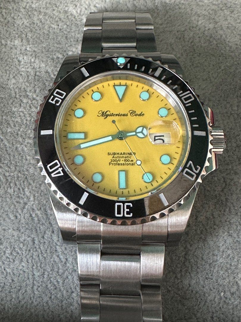 Yellow dial automatic dive watch homage submariner 40mm Miyota 8215 ...