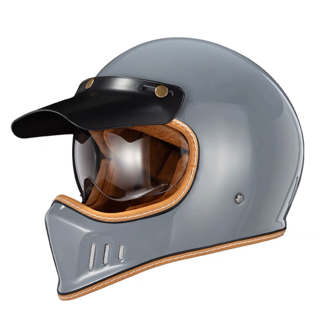 Grey with Inner Lens Visor Mask Vent Jet Chopper Full Face Motorcycle ...