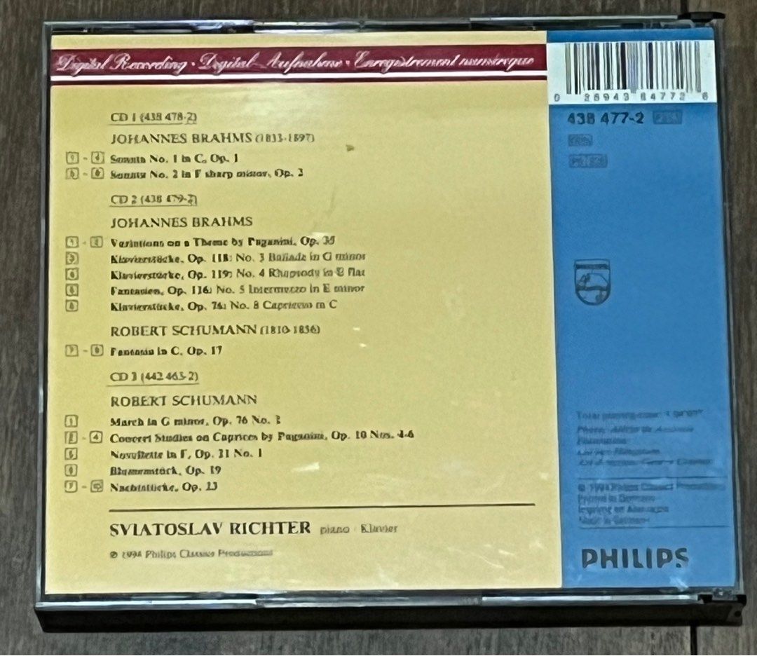 古典名盤 - 飛利浦頭版 3CDs - Sviatoslav Richter - The Authorized Recordings Schumann & Brahms Philips ...
