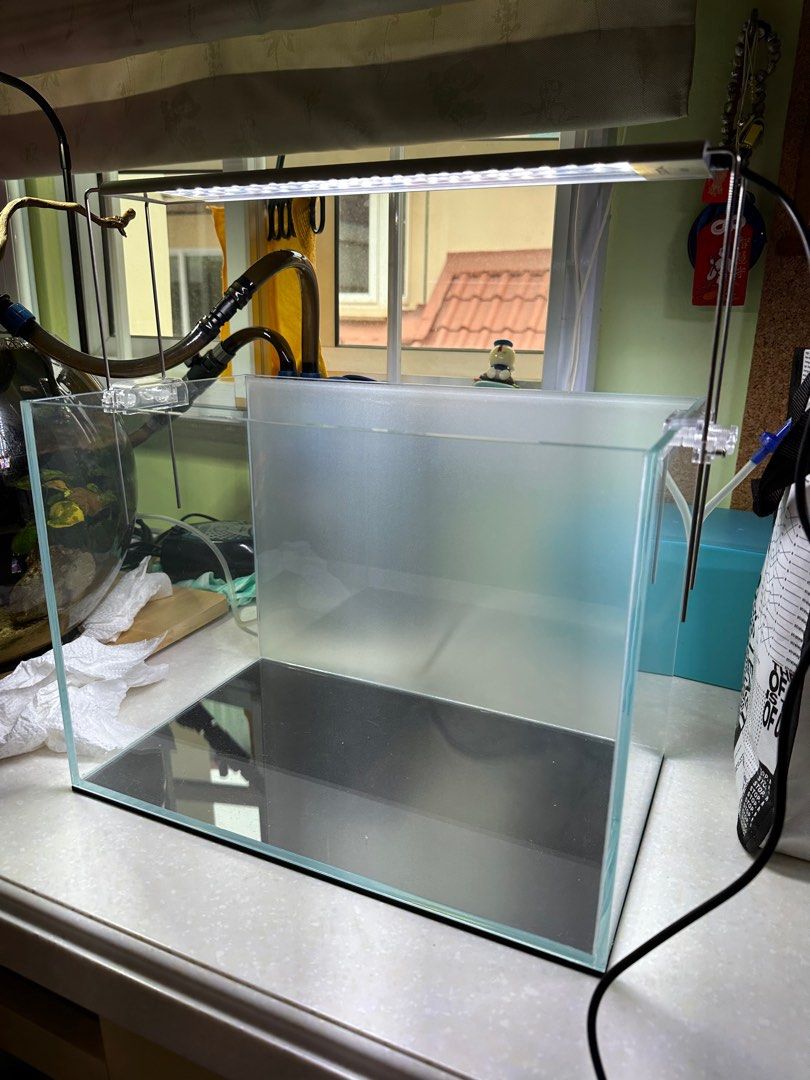 ANS 36cm Crystal glass fish tank with frosted Oyama background ...