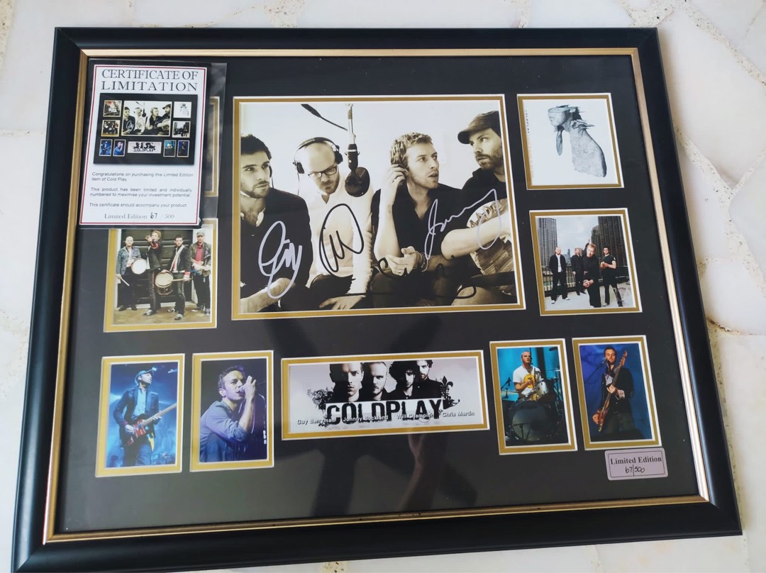 Authentic Coldplay signed poster with frame, Furniture & Home Living ...