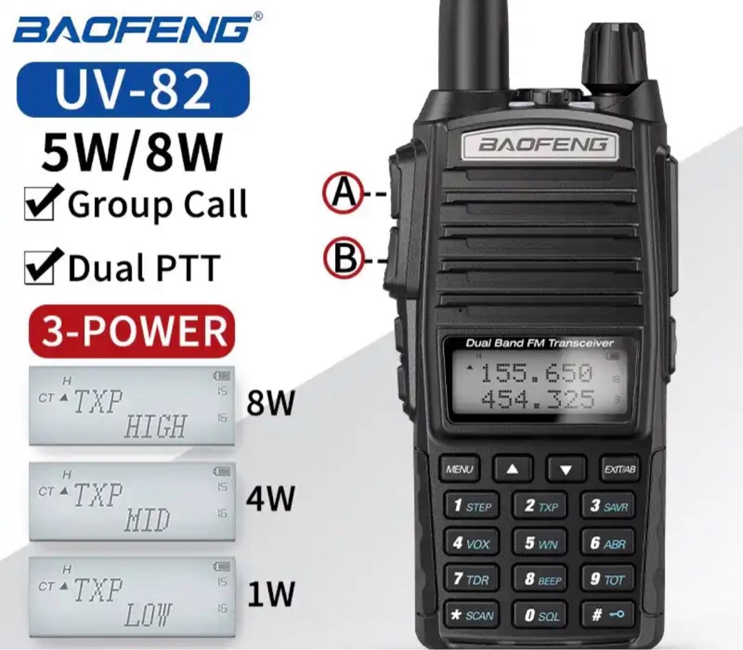 Baofeng UV 82 Walkie Talkie Real 5W 8W Ham Radio Comunicador Dual PTT Long Range 2 Way Portable ...