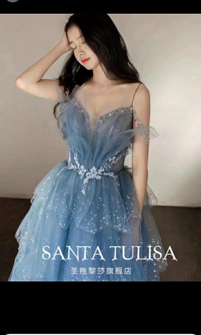 Blue Sparkly Glitter Prom Evening dress gown, Women's Fashion, Dresses ...